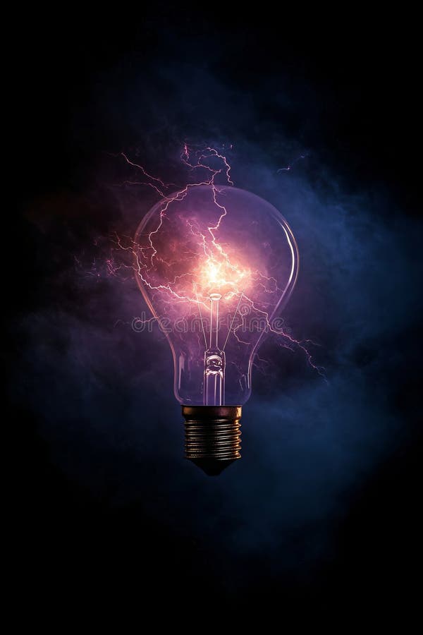 Glowing Purple Light Bulb on Dark Background. Creative Thinking Concept ...