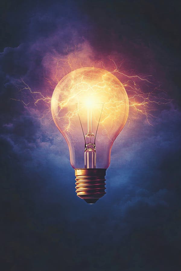 Glowing Purple Light Bulb on Dark Background. Creative Thinking Concept ...