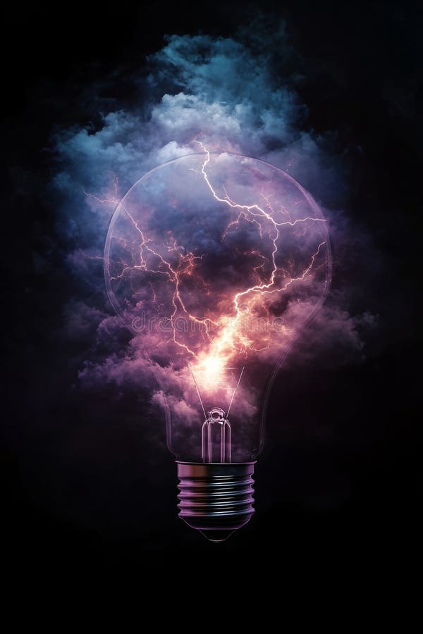 Glowing Purple Light Bulb on Dark Background. Creative Thinking Concept ...