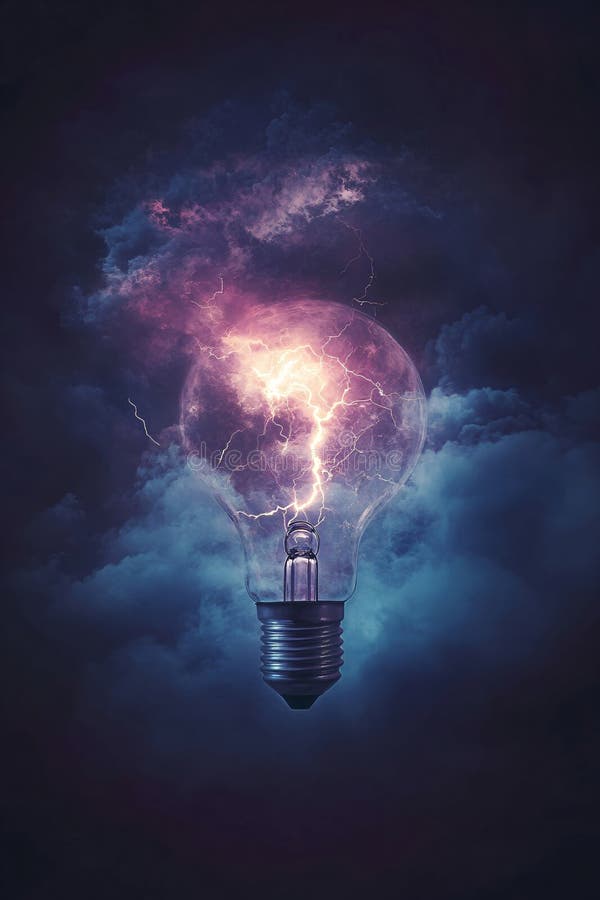 Glowing Purple Light Bulb on Dark Background. Creative Thinking Concept ...