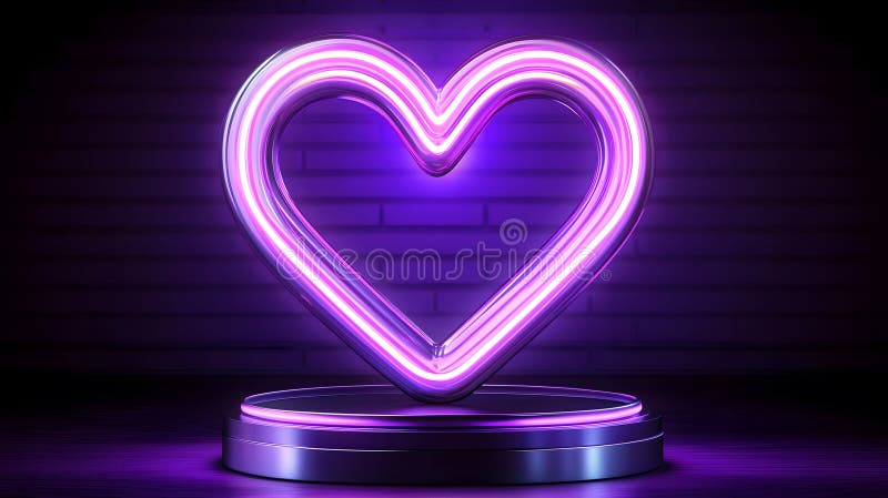 Glowing Purple Neon Heart Symbol on Display Stock Illustration ...