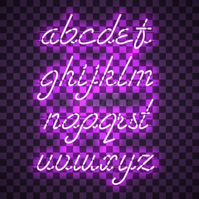 Glowing Purple Neon Lowercase Script Font Stock Vector - Illustration ...