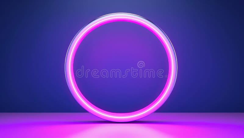 Vibrant Purple Neon Ring Illuminated Against a Deep Blue Background ...