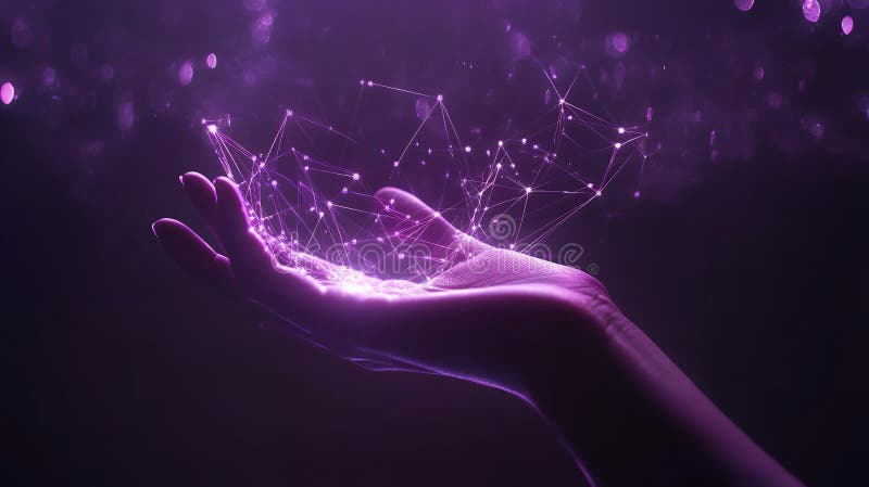 Glowing Purple Network Connection in Open Hand Abstract Technology ...