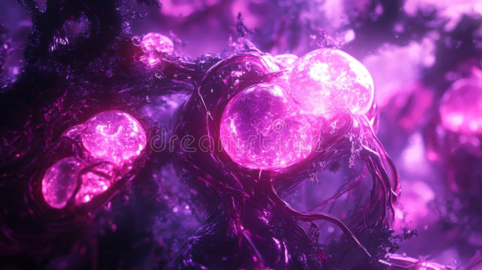 Glowing Purple Orbs within a Dark Organic Structure Stock Illustration ...