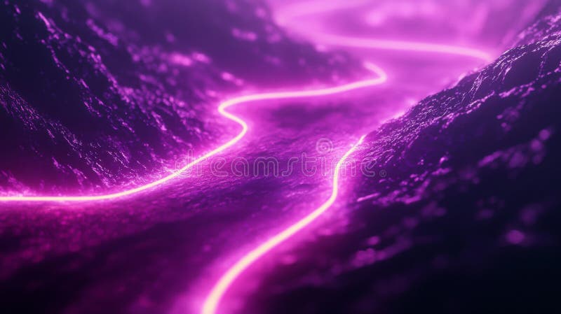 Glowing Purple Path through Dark Mountains Stock Illustration ...