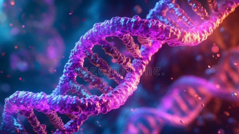 Glowing Purple and Pink DNA Helix in Abstract Space Stock Illustration ...