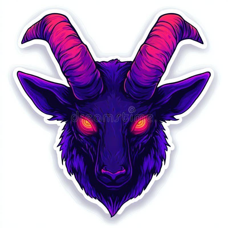 Glowing Purple and Pink Horned Goat Head Illustration Stock ...