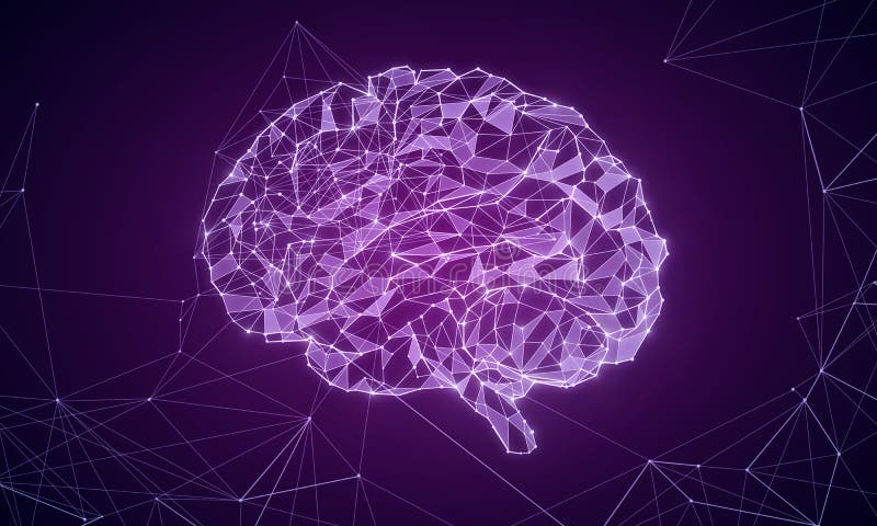 Glowing Purple Polygonal Brain Stock Illustration - Illustration of ...