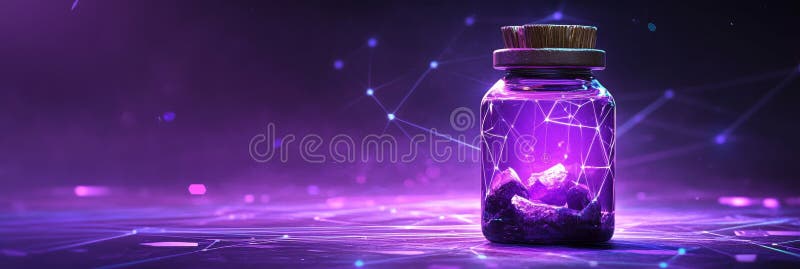 Glowing Purple Potion Jar with Abstract Lines, Connected Dots, and ...
