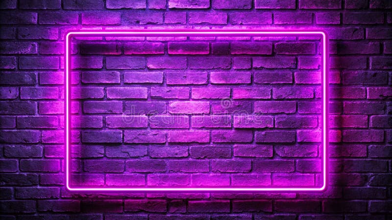 Glowing Purple Rectangle Frame Against Textured Brick: a Dynamic Background for Modern Design ...