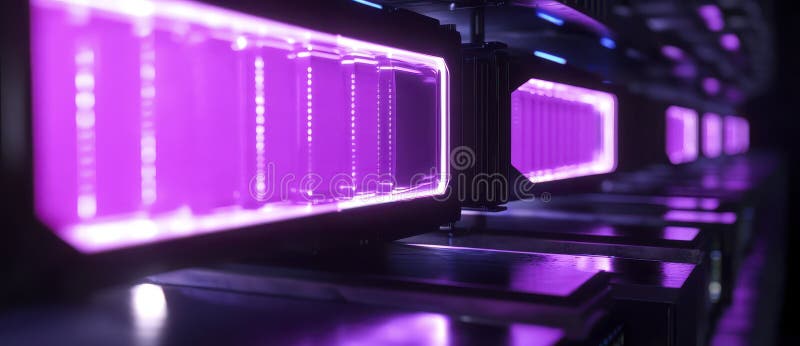 Glowing Purple Rectangular Units in Dark Setting Stock Illustration ...