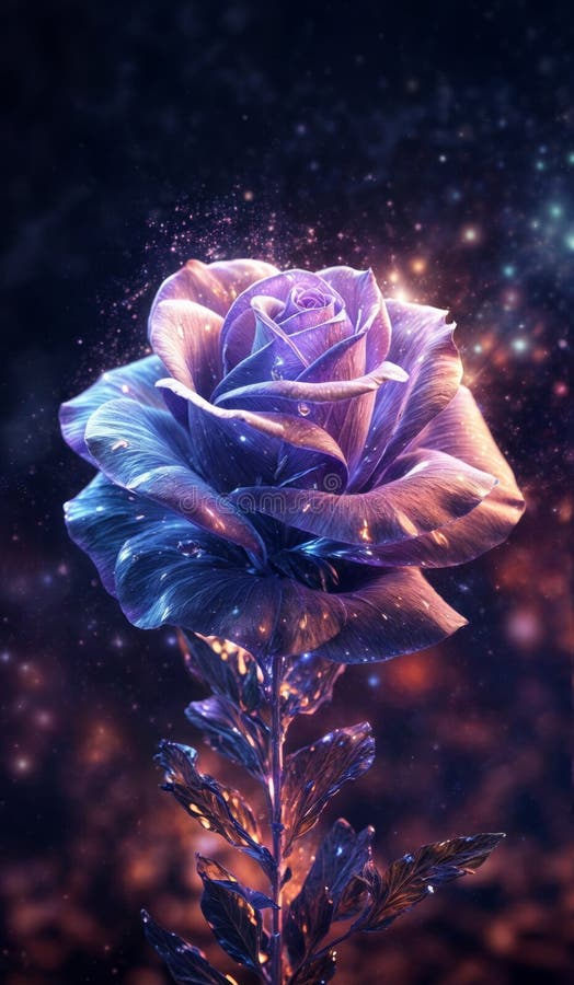 Glowing Purple Rose with Sparkles in Dark Background Stock Image ...