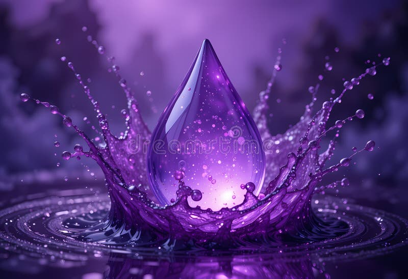 Glowing Purple Water Drop Creating a Splash Stock Illustration ...