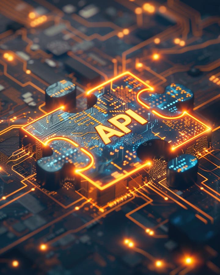 Glowing Puzzle Piece Labeled API Integrated into a High-tech Circuit ...