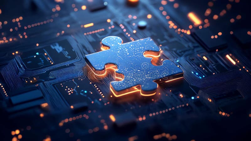 A Glowing Puzzle Piece Placed on a Digital Circuit Board, Symbolizing ...