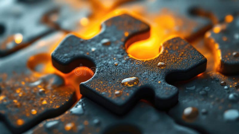 Glowing Puzzle Piece with Water Droplets on Close-up Surface Stock ...