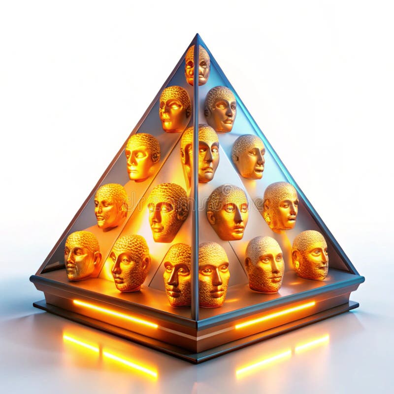 Floating Glowing Pyramid with Rotating Faces Stock Illustration ...