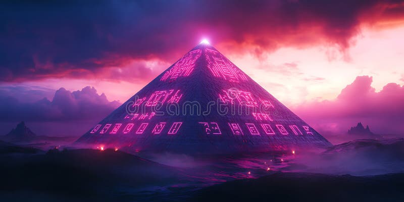 Glowing Pyramid Landscape Surreal Art Background Image Stock ...