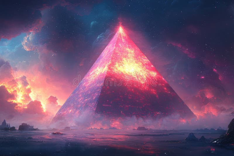 Glowing Pyramid Surrounded by Vibrant Clouds and Cosmic Scenery ...
