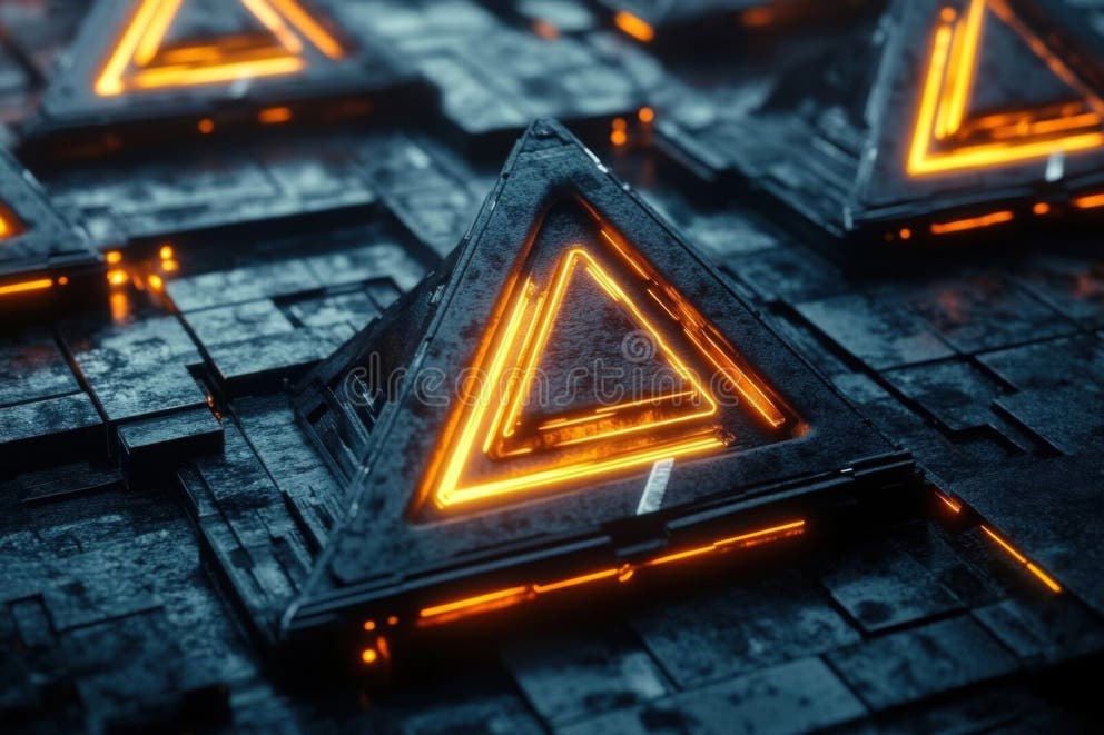 Glowing Pyramids, Abstract Neon Triangle Shapes Stock Illustration ...