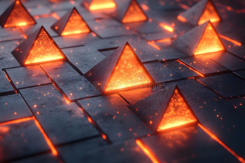 Futuristic Sci-Fi Glowing Pyramids on Metallic Surface for Design and ...