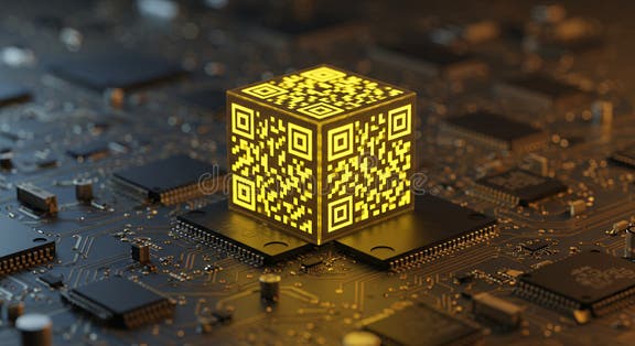 Glowing QR Code on a Circuit Board: Digital Information Technology and ...