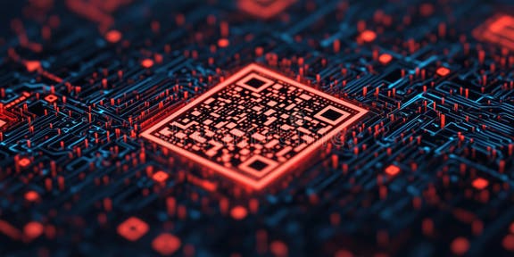 Glowing QR Code on Digital Circuit Board, Symbolizing Technology and ...