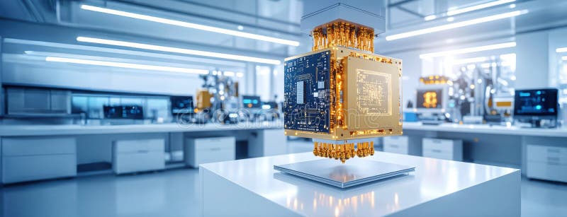 A Glowing Quantum Computer Core in a Futuristic Laboratory Represents ...