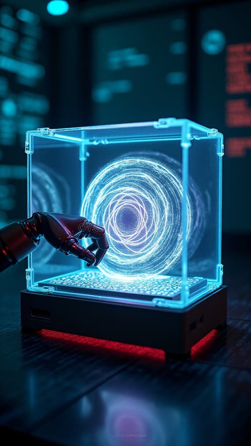 A Glowing Quantum Computer with Intricate, Swirling Energy Patterns ...