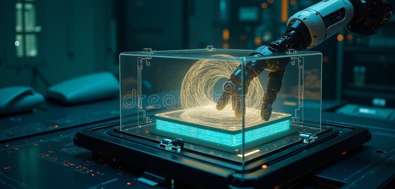 A Glowing Quantum Computer with Intricate, Swirling Energy Patterns ...