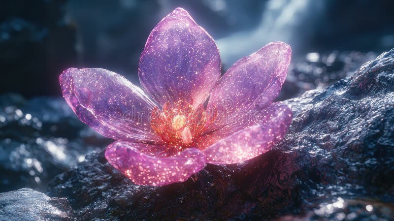 Glowing Quantum Flower with Crystalline Petals Shines in Mystical ...