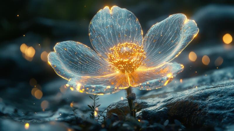 Glowing Quantum Flower with Crystalline Petals Shines in Mystical ...