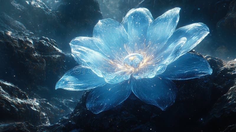 Glowing Quantum Flower Growing from Crystalline Surface, Radiating ...