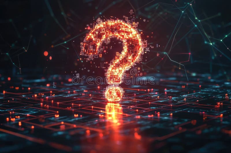A Glowing Question Mark is on a Black Background Stock Illustration ...