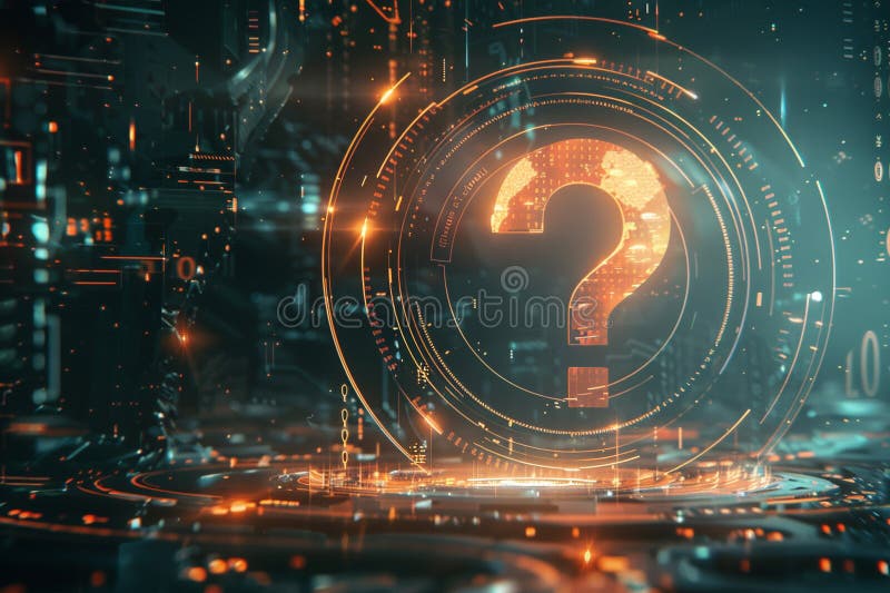 Digital Question Mark in a Futuristic Setting Stock Illustration ...