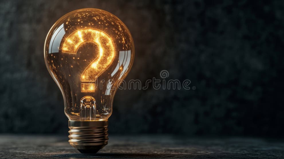 Glowing Question Mark Inside a Light Bulb on Dark Background ...