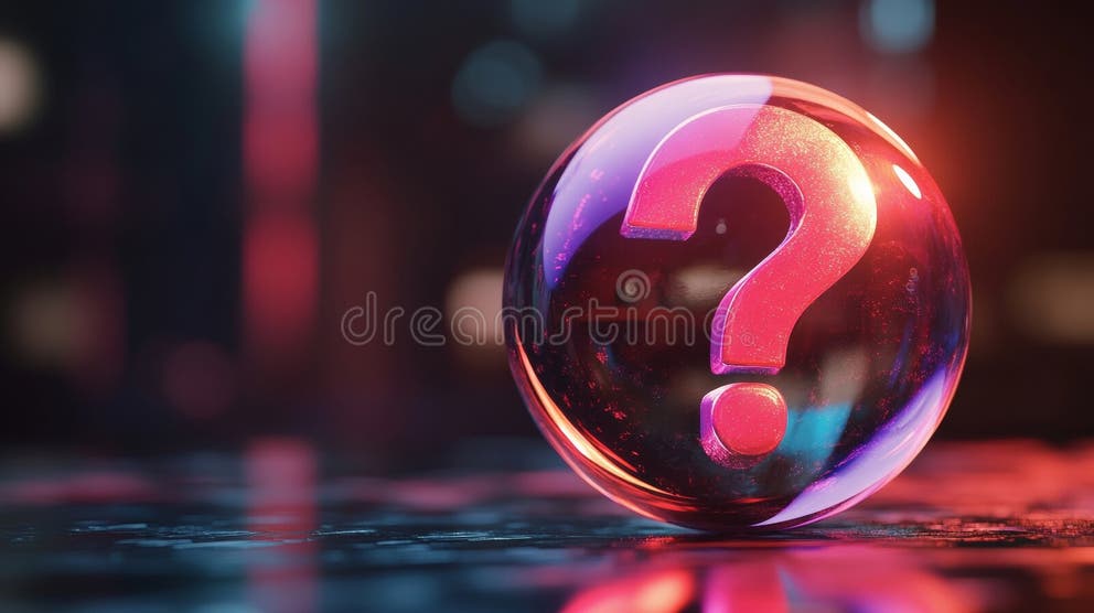 Glowing Question Mark Inside a Transparent Orb with Reflections ...