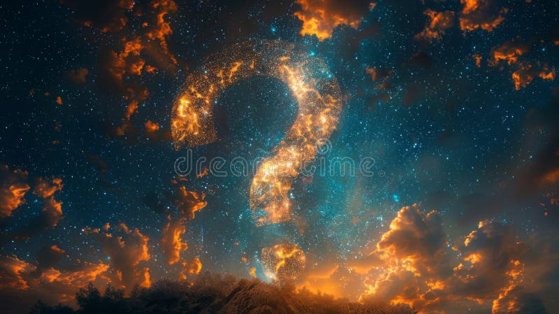 Glowing Question Mark in a Starry Night Sky Amidst the Cosmos Stock ...