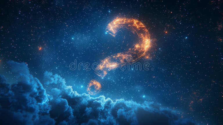 Glowing Question Mark in a Starry Galaxy with Clouds. Stock Photo ...