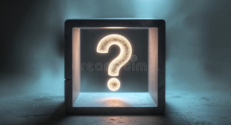 Glowing Question Mark in Stone Cube Mystery. Stock Photo - Image of ...