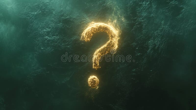 Glowing Question Mark Submerged in Dark Water. Stock Image - Image of ...
