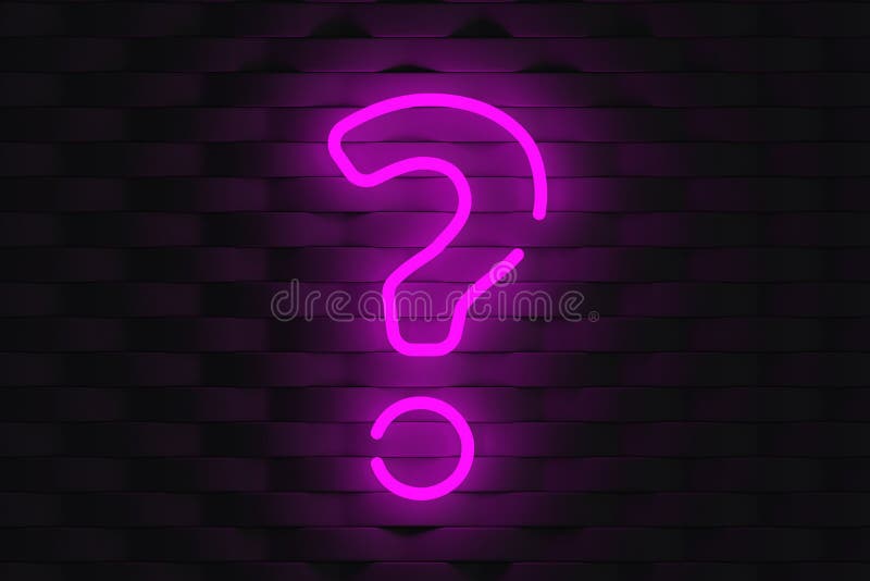 Glowing Question Mark of Violet Color on Dark Wall. Neon Effect Stock ...
