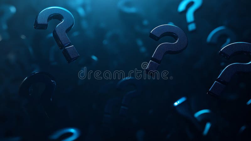 Glowing Question Marks on a Dark Blue Background for Creative Digital ...