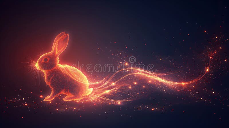 Glowing Rabbit in a Starry Night Stock Illustration - Illustration of ...