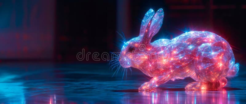 Glowing Rabbit Statue in Nighttime Stock Photo - Image of modern ...