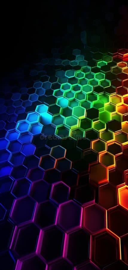 Glowing Rainbow Colors Hexagonal Pattern Wallpaper with a Futuristic 3D ...