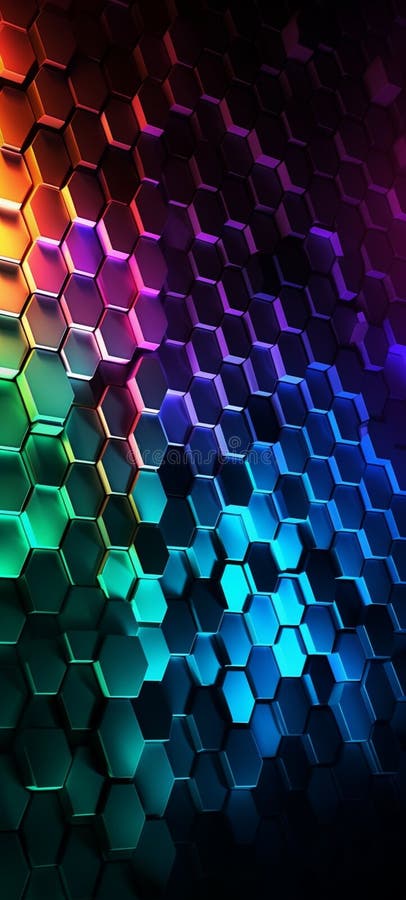 Glowing Rainbow Colors Hexagonal Pattern Wallpaper with a Futuristic 3D ...