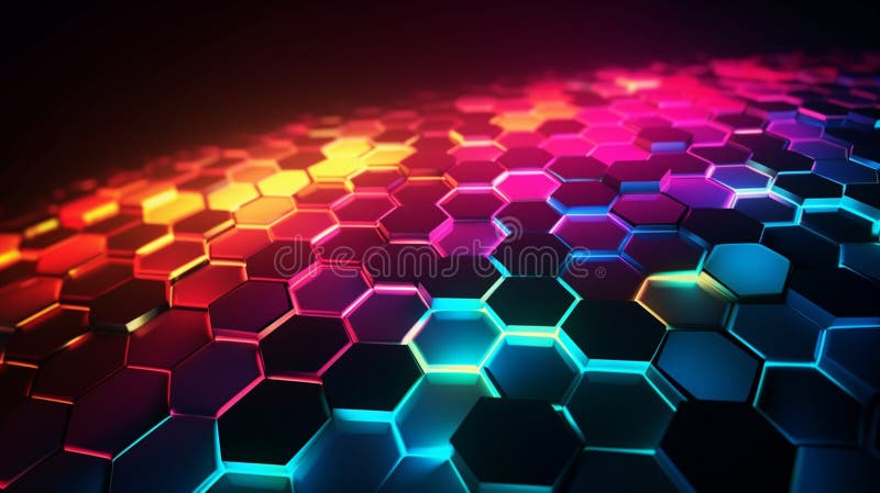 Glowing Rainbow Colors Hexagonal Pattern Wallpaper with a Futuristic 3D ...