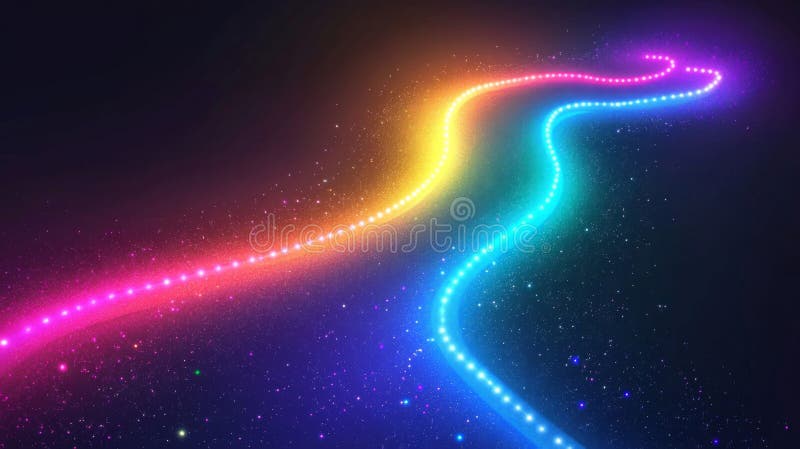 Glowing Rainbow Light Trail on Dark Background Stock Illustration ...